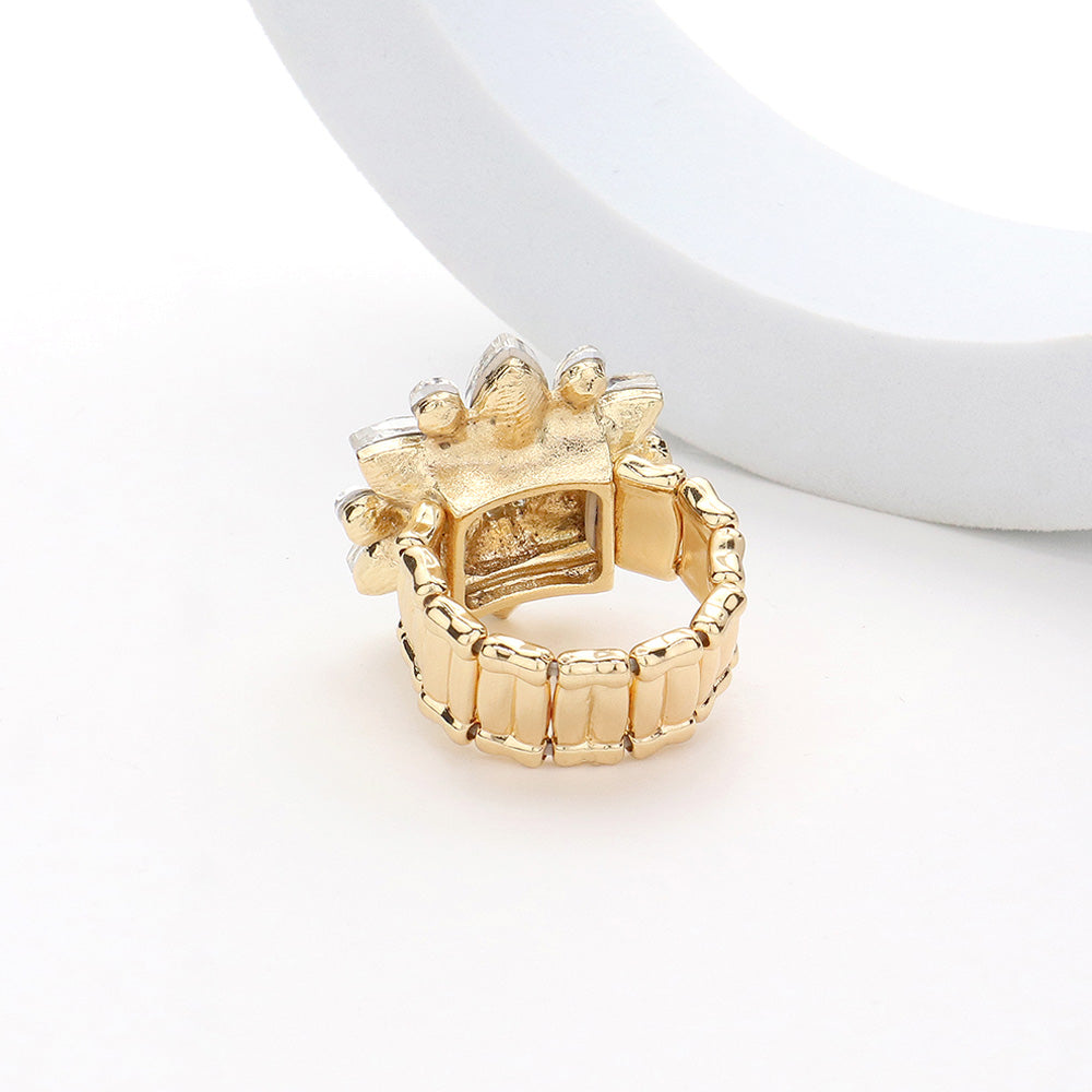 AURORA – Clear Crystal Rhinestone Floral Cluster Stretch Ring - Warm G ...